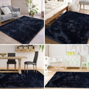 Zacoo 9x12 Large Area Rugs for Living Room,Super Soft Fluffy Modern Bedroom Carpet Rug Indoor Modern Plush Shaggy Floorcover Fuzzy Solid Non Slip Throw Rug for Kids Room Nursery,Navy