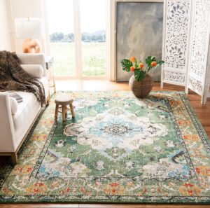 safavieh monaco collection area rug - 10' x 14', forest green & light blue, medallion distressed design, non-shedding & easy care, ideal for high traffic areas in living room, bedroom (mnc243f)