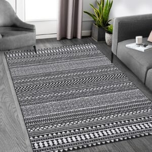 jolene.k washable rug 9x12 rug boho rugs for living room non slip large rug geometric bohemian modern abastract carpet stain resistant bath mat office, black