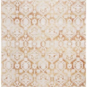 SAFAVIEH Palermo Collection Area Rug - 9' x 12', Gold & Beige, Oriental Vintage Distressed Viscose Design, Ideal for High Traffic Areas in Living Room, Bedroom (PLM846G)