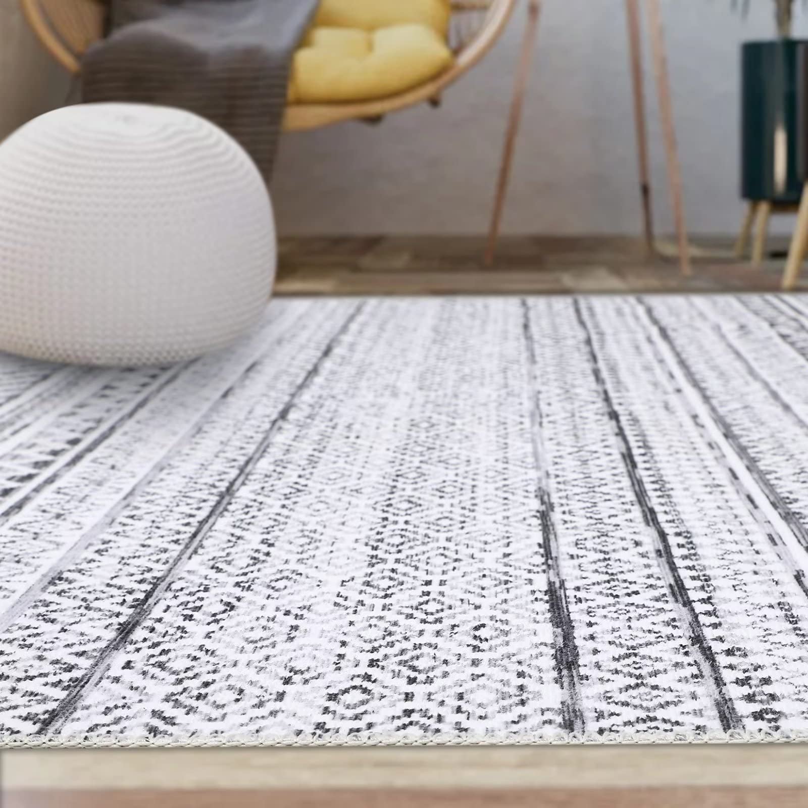 COZYLOOM Large Area Rug 9x12 Modern Geometric Floor Cover Non-Slip Washable Living Room Rug Boho Indoor Non-Shedding Area Rug Bedroom Home Office Kitchen Dining Room Throw Carpet Light Grey