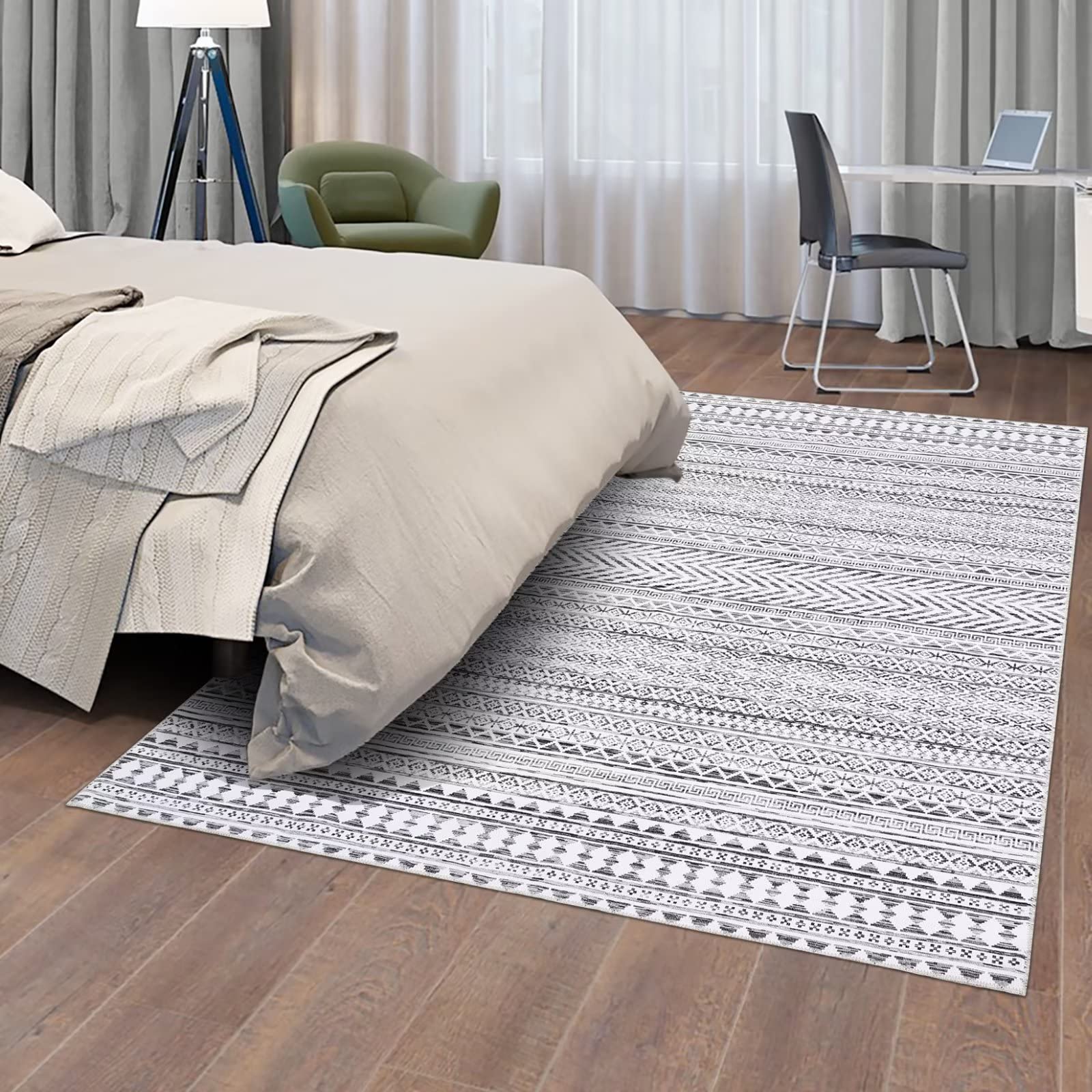 COZYLOOM Large Area Rug 9x12 Modern Geometric Floor Cover Non-Slip Washable Living Room Rug Boho Indoor Non-Shedding Area Rug Bedroom Home Office Kitchen Dining Room Throw Carpet Light Grey