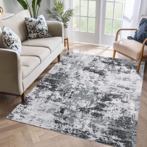 zacoo washable rugs 9x12 rug abstract blue printed rug low pile large area rug modern rug abstract distressed floor mat non slip area rugs living room bedroom, grey