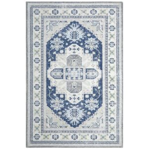 zacoo 9x12 rug for living room machine washable rugs large area rug boho rug throw rugs non slip rugs for bedroom vintage oriental carpet floor mats rug for office classroom nursery, 9'x12' blue