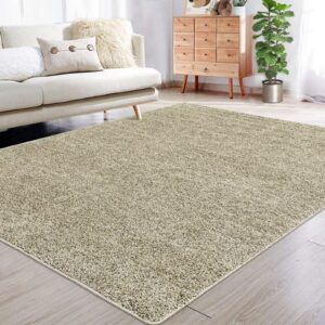 cozyloom large shag area rug 9x12 luxury soft shaggy rug, plush fluffy indoor floor carpet cozy solid modern rug anti-skid bedroom floor cover living room nursery throw carpet natural color