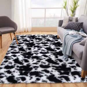 cozyloom area rug 9x12 soft fluffy rainbow kids rug luxury fuzzy shag rug for girls room bedroom modern indoor plush thick non-slip shaggy rug for living room nursery cute throw carpet black white