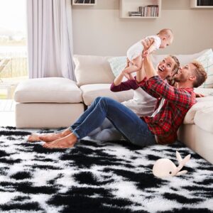 COZYLOOM Area Rug 9x12 Soft Fluffy Rainbow Kids Rug Luxury Fuzzy Shag Rug for Girls Room Bedroom Modern Indoor Plush Thick Non-Slip Shaggy Rug for Living Room Nursery Cute Throw Carpet Black White