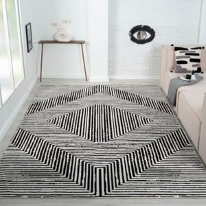 indigo ink - washable area rug, stain resistant, easy to clean, black/white geometric boho decor, dorm room essentials, for living room, bedroom, office (6' x 9', panther collection)