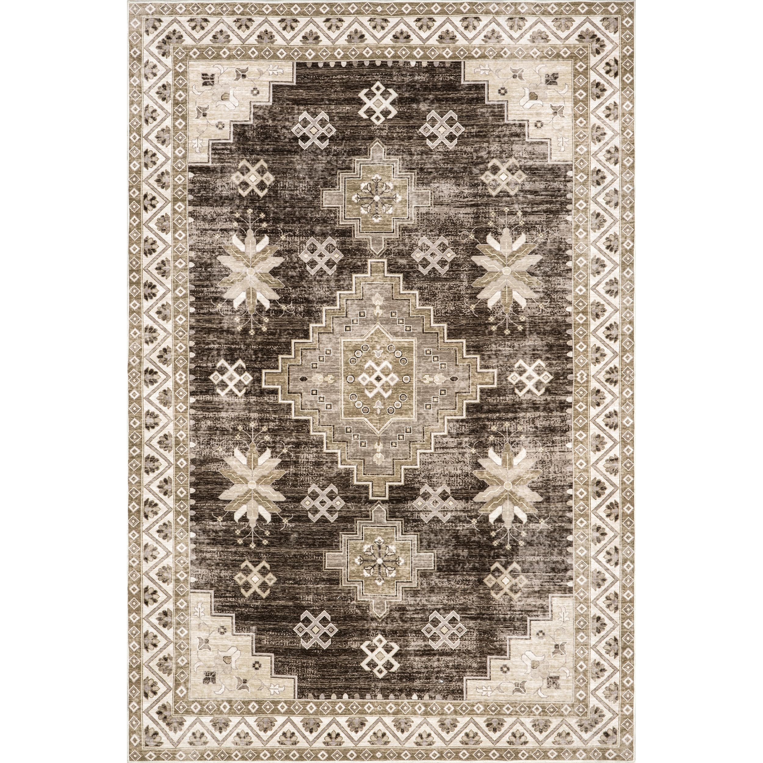 Rugs USA x Lauren Liess Clovebud Geometric Machine Washable Area Rug, 9x12, Brown