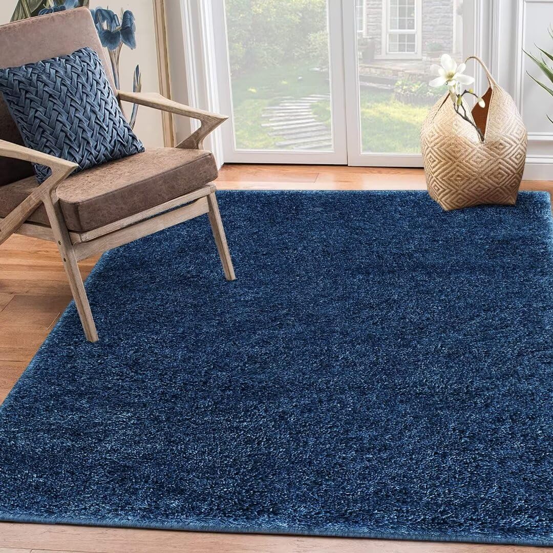 WESTLOOM Area Rug 9x12 Indoor Modern Plush Area RugSolid Shag Area Rug Non Slip Non Shedding Thick Rug for Living Room Bedroom Home Decor, Navy