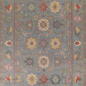 Transitional Collection 9 x 12 Oushak Area Rug, Floral/Geometric Wool Carpet for Home Décor, Living Room, Dining Room, and Bedroom