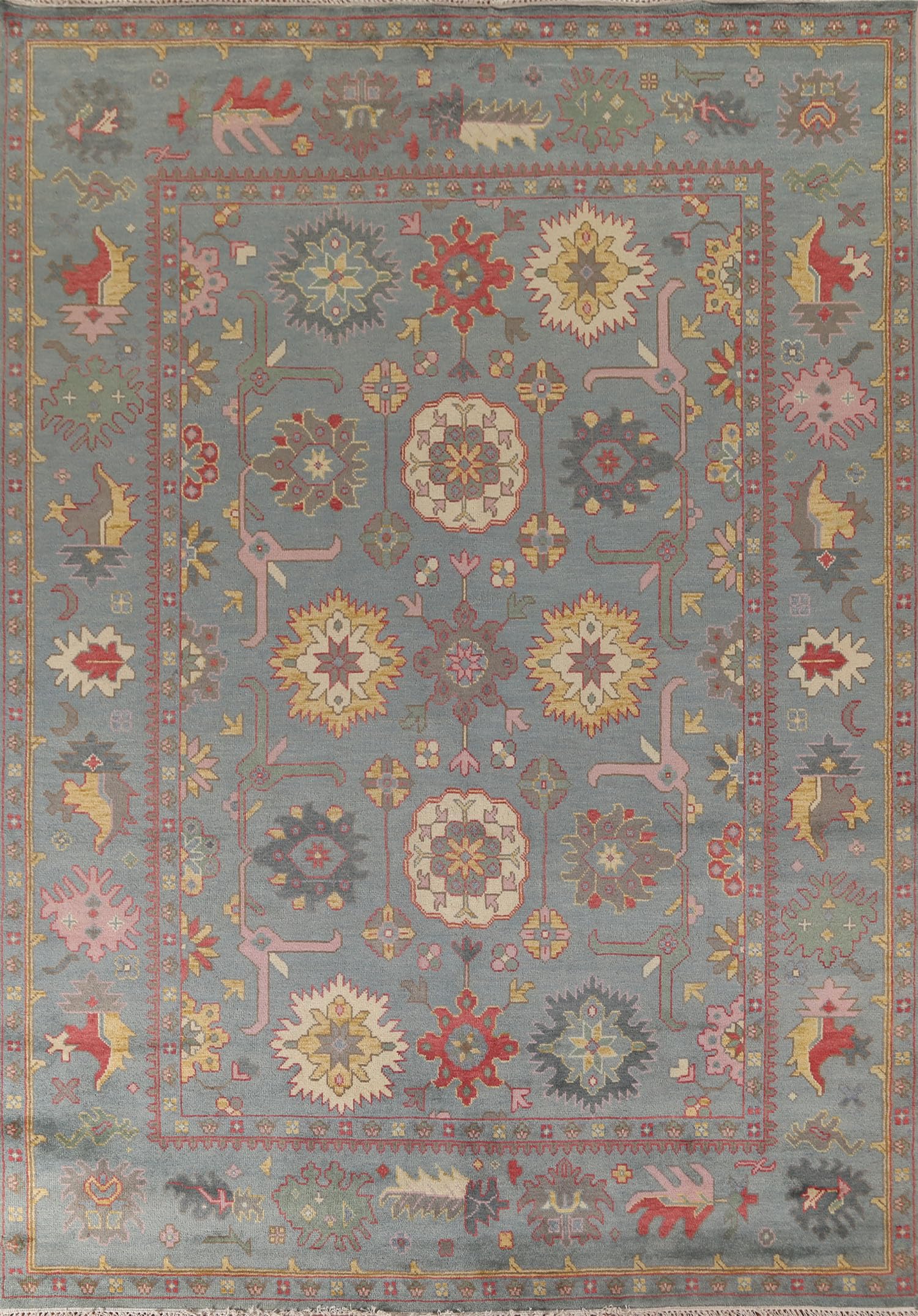 Transitional Collection 9 x 12 Oushak Area Rug, Floral/Geometric Wool Carpet for Home Décor, Living Room, Dining Room, and Bedroom