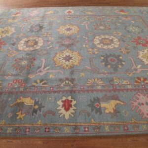 Transitional Collection 9 x 12 Oushak Area Rug, Floral/Geometric Wool Carpet for Home Décor, Living Room, Dining Room, and Bedroom