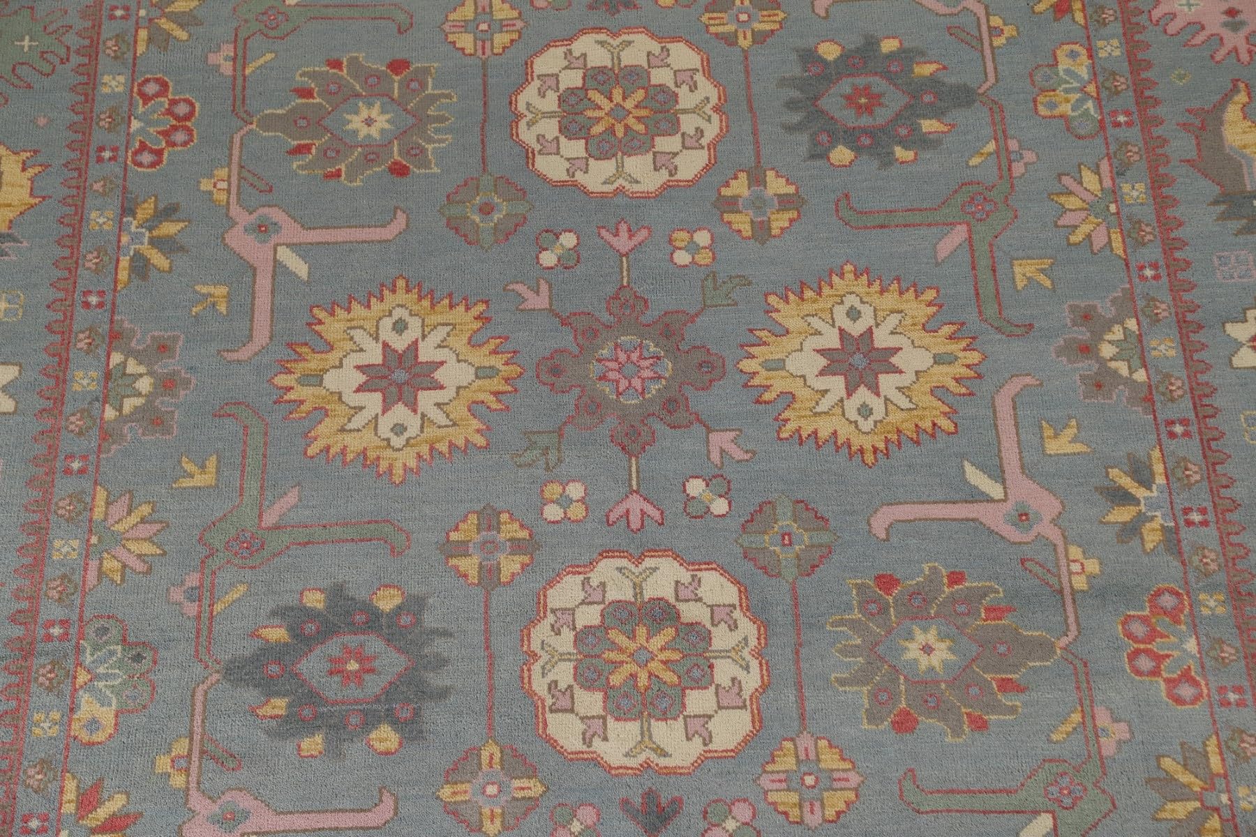 Transitional Collection 9 x 12 Oushak Area Rug, Floral/Geometric Wool Carpet for Home Décor, Living Room, Dining Room, and Bedroom