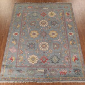 Transitional Collection 9 x 12 Oushak Area Rug, Floral/Geometric Wool Carpet for Home Décor, Living Room, Dining Room, and Bedroom