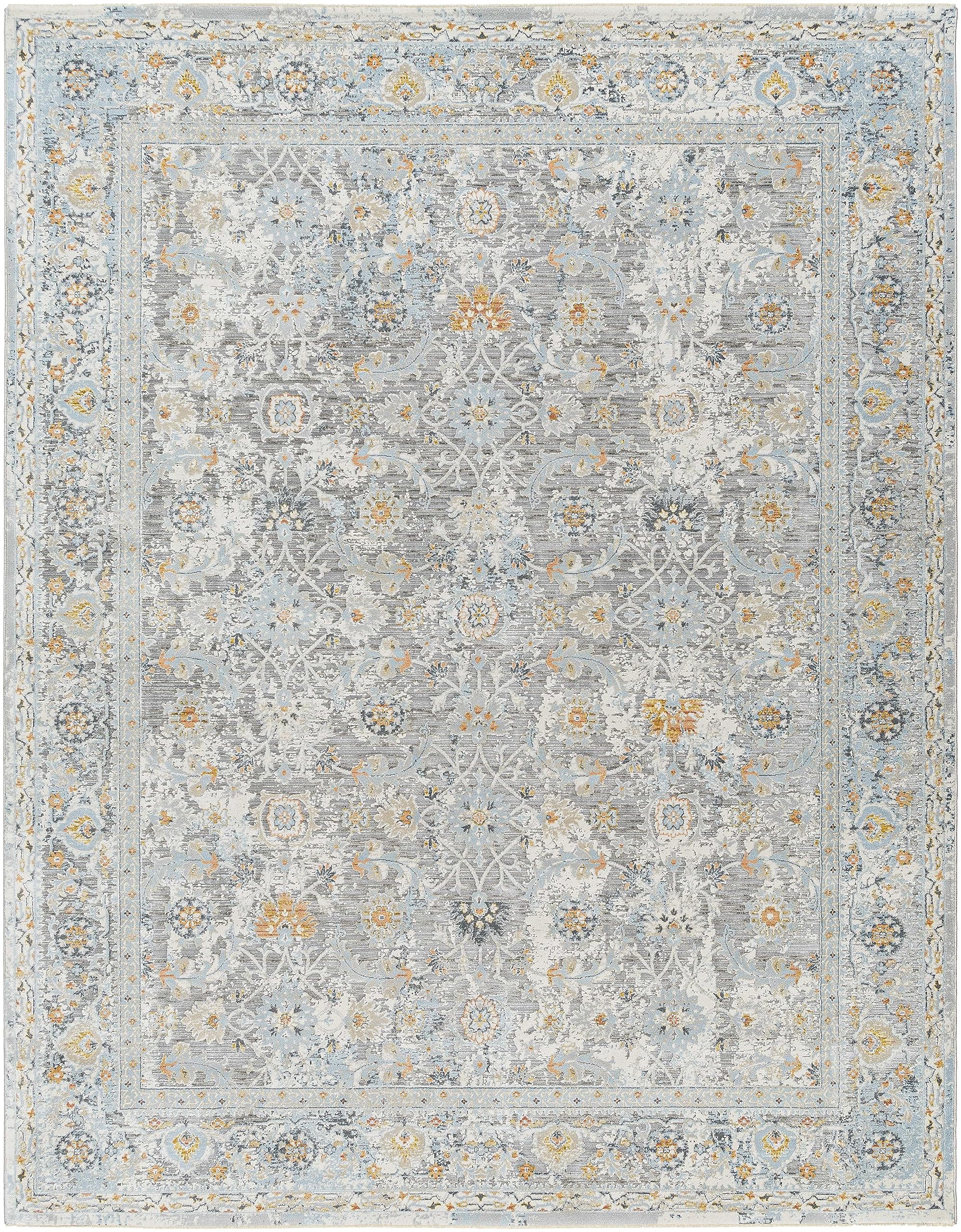 Mark&Day Area Rugs, 9x12 Emili Traditional Light Gray Area Rug, Grey Ivory Green Carpet for Living Room, Bedroom or Kitchen (9' x 12'2")