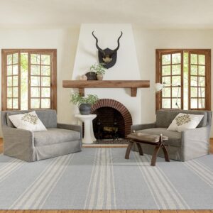 rugs usa x lauren liess bergamot striped cotton area rug, 9' x 12', light blue