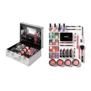 technic 28 pcs carry all full make up kit in a trunk train case including makeup brushes, eye shadows, nail polish, blushers, lipsticks and more