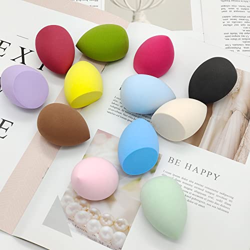 12 Pieces Professional Makeup Sponge Set,Latex Free Flawless Soft Setting Face Puffs,Multicolor Beauty Blender Cosmetic Applicator for Powder,Liquid,Facial Makeup Tools