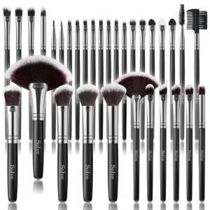 makeup brush set, solve 32 pieces professional makeup brushes wooden handle cosmetics brushes foundation concealer powder face eye make up brushes kit, black