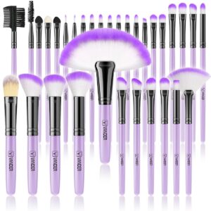 make up brushes, vander professional 32pcs makeup brush set, makeup brushes set foundation blending cosmetic brush set kit,purple（cosmetic bag not included）