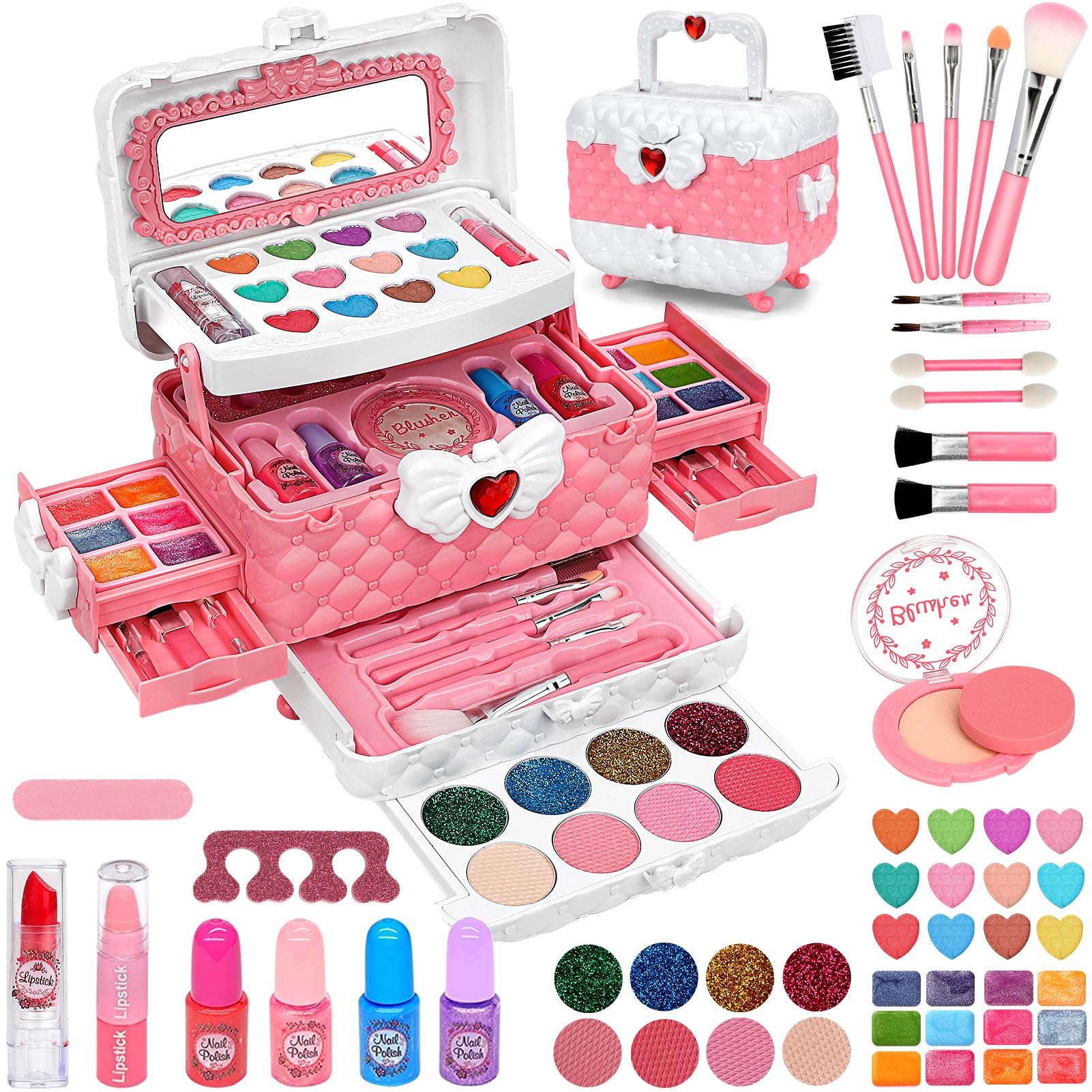 Kids Makeup Kit for Girl Toys, Washable Real Girl Makeup Kit Little Princess Girls Toys, Children Pretend Play Make up Set Kids Toys for 3-10 Year Old Girl Christmas Birthday Gift