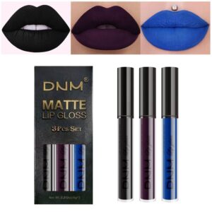 evpct 3pcs dark blue black purple matte lip liner and liquid lipstick stain makeup set long lasting smudge proof dnm permanent lipstick 24 hours original 24h lip liner