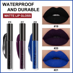 evpct 3Pcs Dark Blue Black Purple Matte Lip Liner and Liquid Lipstick Stain Makeup Set Long Lasting Smudge Proof Dnm Permanent Lipstick 24 Hours Original 24h Lip Liner