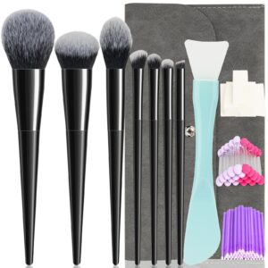 makeup brushes, 7pcs premium synthetic make up brush set, eye shadow foundation powder blush silicone mask brush kit, blending sponge, makeup bag, professional beauty tools.(black)