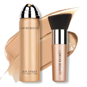 lokfar airbrush foundation spray, silky mist foundation spray makeup set with brush, full coverage foundation for smooth radiant finish, formula breathable lightweight hydrating | #04 buff beige