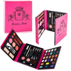 shany beauty book makeup kit all in one travel makeup set - 35 colors eyeshadow, eye brow, makeup blushes, powder palette,10 lip colors, eyeliner pens & makeup mirror - holiday makeup gift set