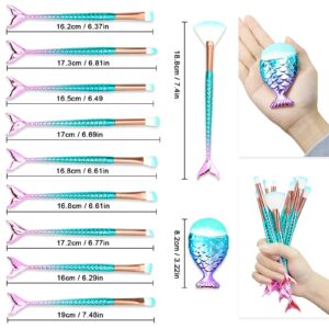 11PCS Makeup Brushes Set with Colorful Fish Tail Handle, Foundation Eyebrow Eyeliner Blush Cosmetic Concealer Brushes Women Christmas Gift Ideas Stocking Stuffers for Girls Kids Cute Make Up Tool Set