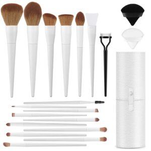 professional 20pcs makeup brush set, luxbru with foundation eyebrow blending concealer blush eyeshadow contour powder brush, brushes kit with travel case & 2 powder puff-white