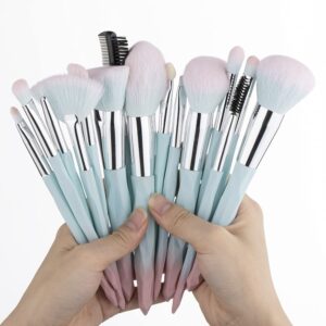 111 Pink blue gradient makeup brushes and makeup sponges set makeup brushes set natural synthetic eye shadow foundation make-up brush set professional makeup brush and tool accessories………