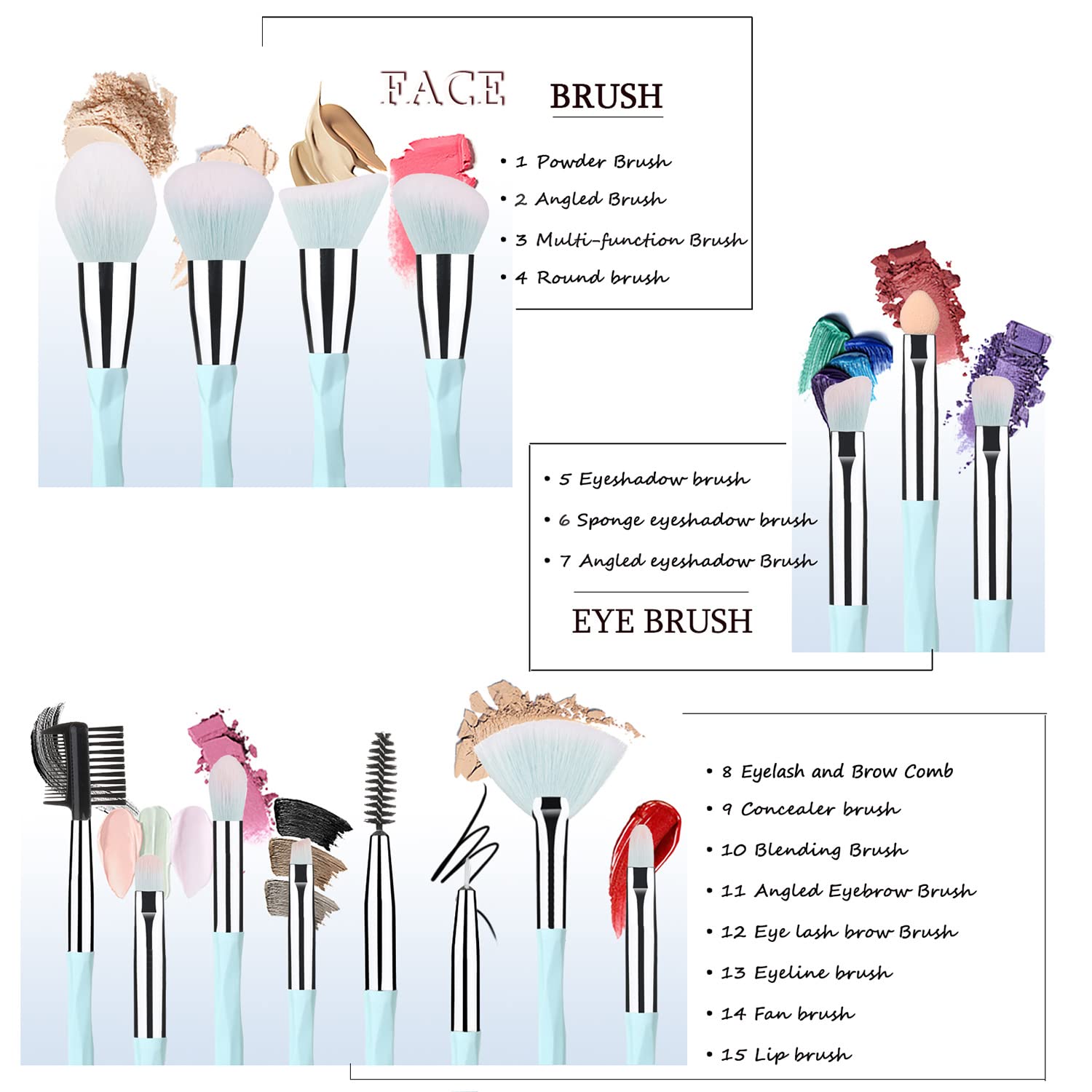 111 Pink blue gradient makeup brushes and makeup sponges set makeup brushes set natural synthetic eye shadow foundation make-up brush set professional makeup brush and tool accessories………