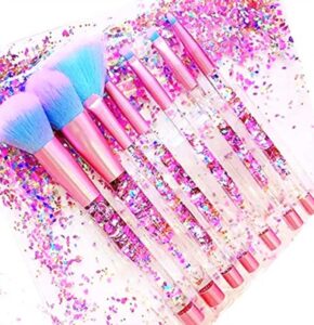 unicorn fan makeup brush set,crystal sparkles blush powder fan lip eye shadow eyebrow eye blender brush in set