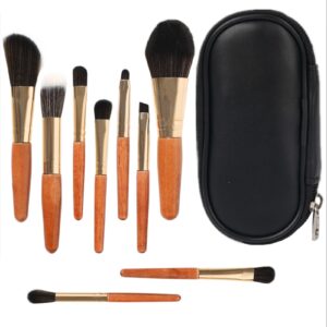 pimoys 9pcs travel makeup brushes set, mini make up brushes with case portable synthetic brushes for foundation blush powder eye shadow cosmetics