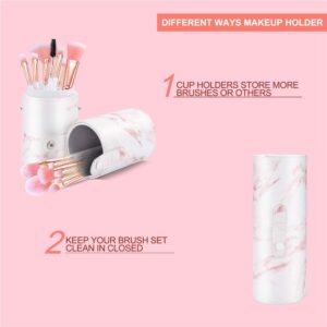 Makeup Brushes Set DUAIU 16PCS Marble Make up Brushes Foundation Eyeshadow Concealer Eyebrow Blush Face Mask Brush Set With Gift Box Make Up Tool（Pink)