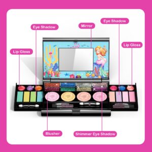 Tomons Kids Makeup Kit for Girl,Mermaid Makeup for Kids,Safe& Non-Toxic Make Up for Little Girls Gift Kids Child Toddler Toys for Age 3 4 5 6 7 8 10 Years Old Birthday