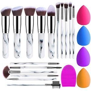 makeup brushes 16pcs makeup brushes set with 4pcs beauty blender sponge and 1 brush cleaner premium synthetic foundation brushes blending face powder eye shadows make up brushes tool(marble)