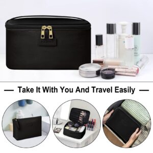 MAANGE Makeup Bag - Large Cosmetic Bag with 2pcs Small Makeup Bags Portable Leather Travel Makeup Bag Set Toiletry Bag Make Up Bags for Women and Girls (Black)