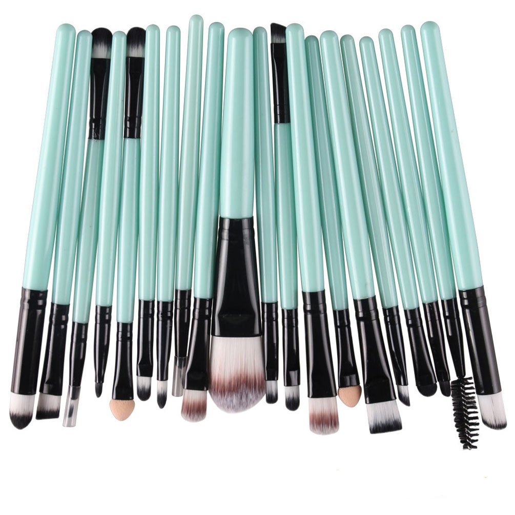 KOLIGHT® 20 Pcs Pro Makeup Set Powder Foundation Eyeshadow Eyeliner Lip Cosmetic Brushes (Black+Green)