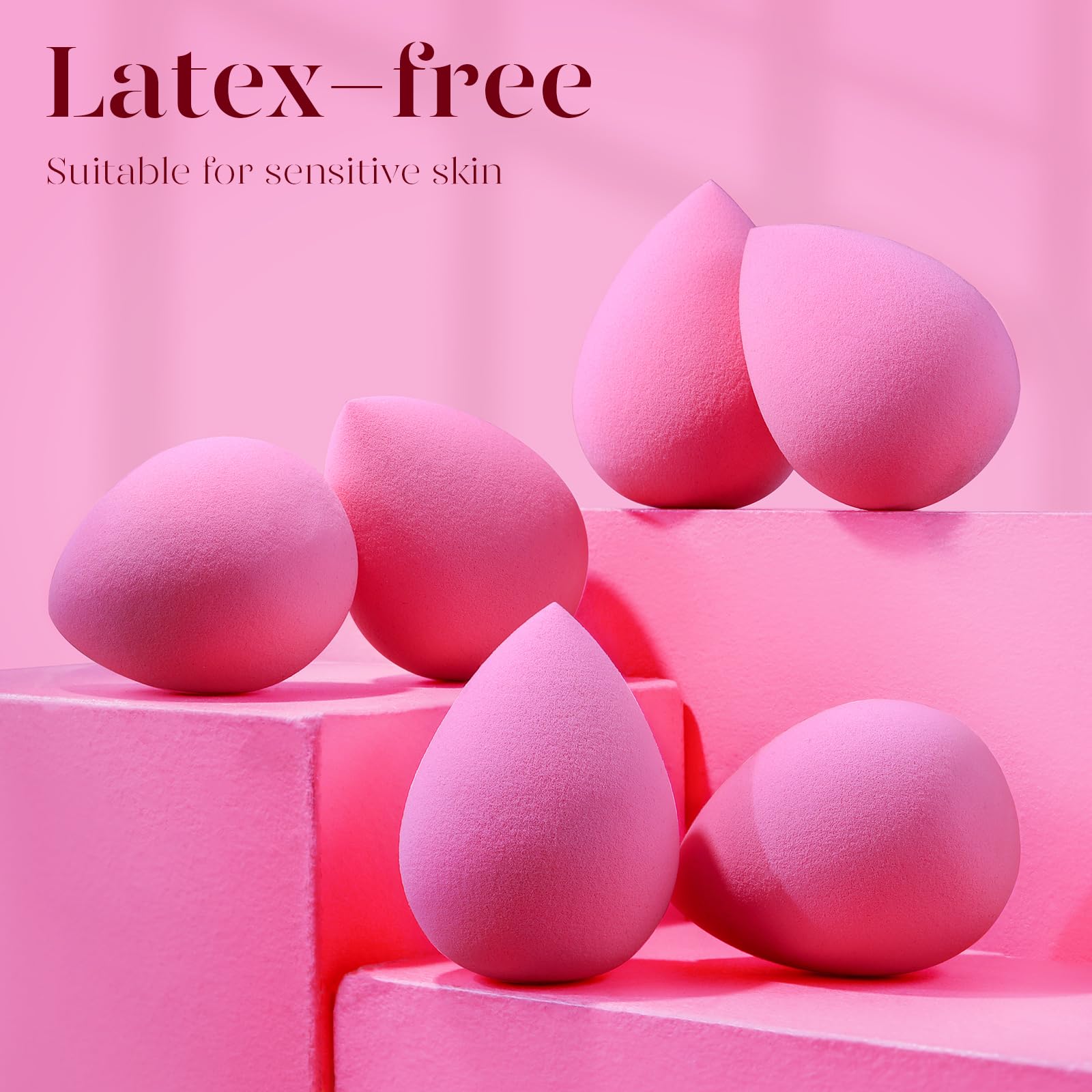 BEAKEY Makeup Sponge Set of 6, Makeup Sponges for Foundation, Liquid, Cream and Powder, Pink Beauty Sponge for Blending, 0 Latex Blender, Ideal Gifts