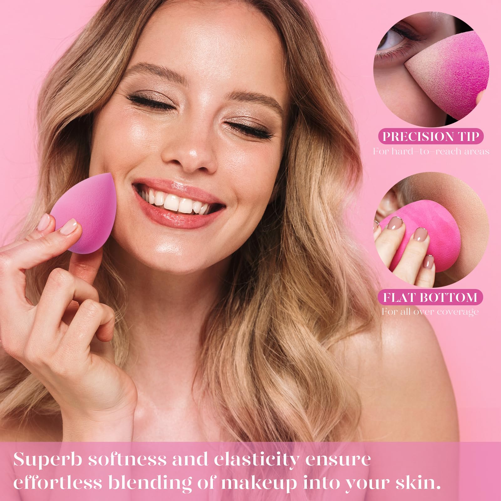 BEAKEY Makeup Sponge Set of 6, Makeup Sponges for Foundation, Liquid, Cream and Powder, Pink Beauty Sponge for Blending, 0 Latex Blender, Ideal Gifts