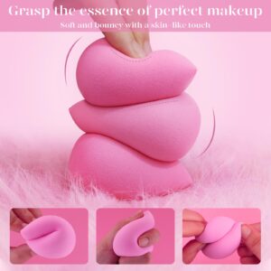 BEAKEY Makeup Sponge Set of 6, Makeup Sponges for Foundation, Liquid, Cream and Powder, Pink Beauty Sponge for Blending, 0 Latex Blender, Ideal Gifts