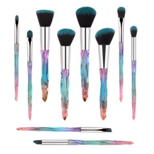 makeup brushes, 10pcs professional cosmetic brush set special shiny foundation face powder brush eyeshadows blending blush brushes colorful plastic handle (blue)