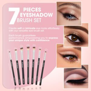 Eye Makeup Brushes Eyeshadow Brush Set - 7pcs Soft Synthetic Brush Kit - For Blending Eyeshadow, Eyeliner, Crease, Eyebrow - Long Lasting, Apply Better, Flawless Look Makeup