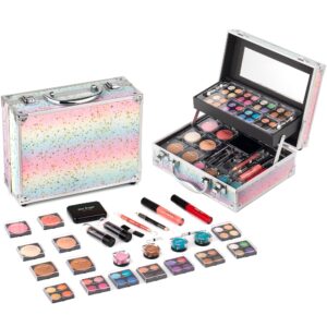 hot sugar makeup kit for women full kit teen girls starter cosmetic gift set with beautiful rainbow train case includes pigmented eyeshadow palette blush lipstick lip pencil eye pencil (rainbow)