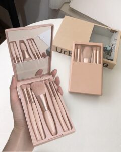 travel size makeup brushes set, easy-taken mini makeup brush set with case and mirror, small complete function cosmetic brushes kit perfect for on the go (apricot)