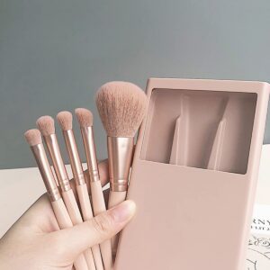 Travel Size Makeup Brushes Set, Easy-taken Mini Makeup Brush Set with Case and Mirror, Small Complete Function Cosmetic Brushes Kit Perfect for On The Go (Apricot)